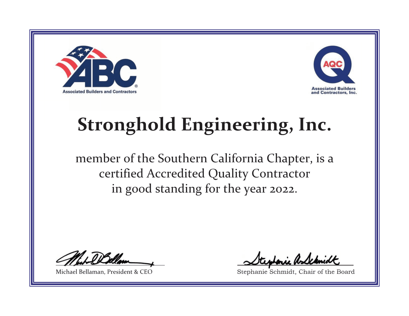 Stronghold Engineering Named Accredited Quality Contractor by ABC